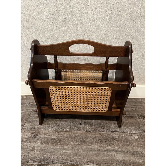 Unbranded | Accents | Vtg Mcm Oak Wood Woven Wicker Rattan Cane ...